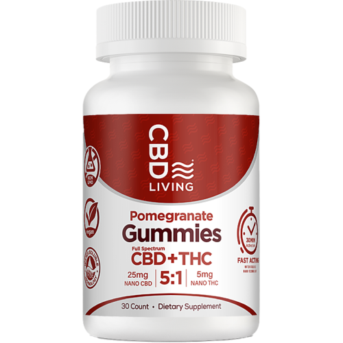 CBD Living Full-Spectrum Nano 5:1 CBD+THC Pomegranate Gummies - Hemp ...